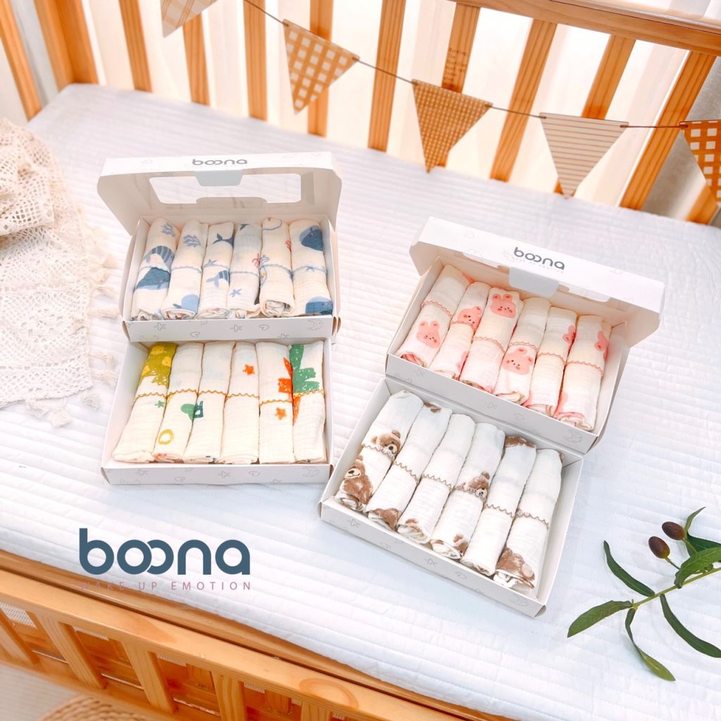 Hộp 6 khăn sữa muslin Boona 30x30cm - Chuyên bán buôn sỉ đồ sơ sinh (Kho sỉ đồ mẹ và bé tại quận ...