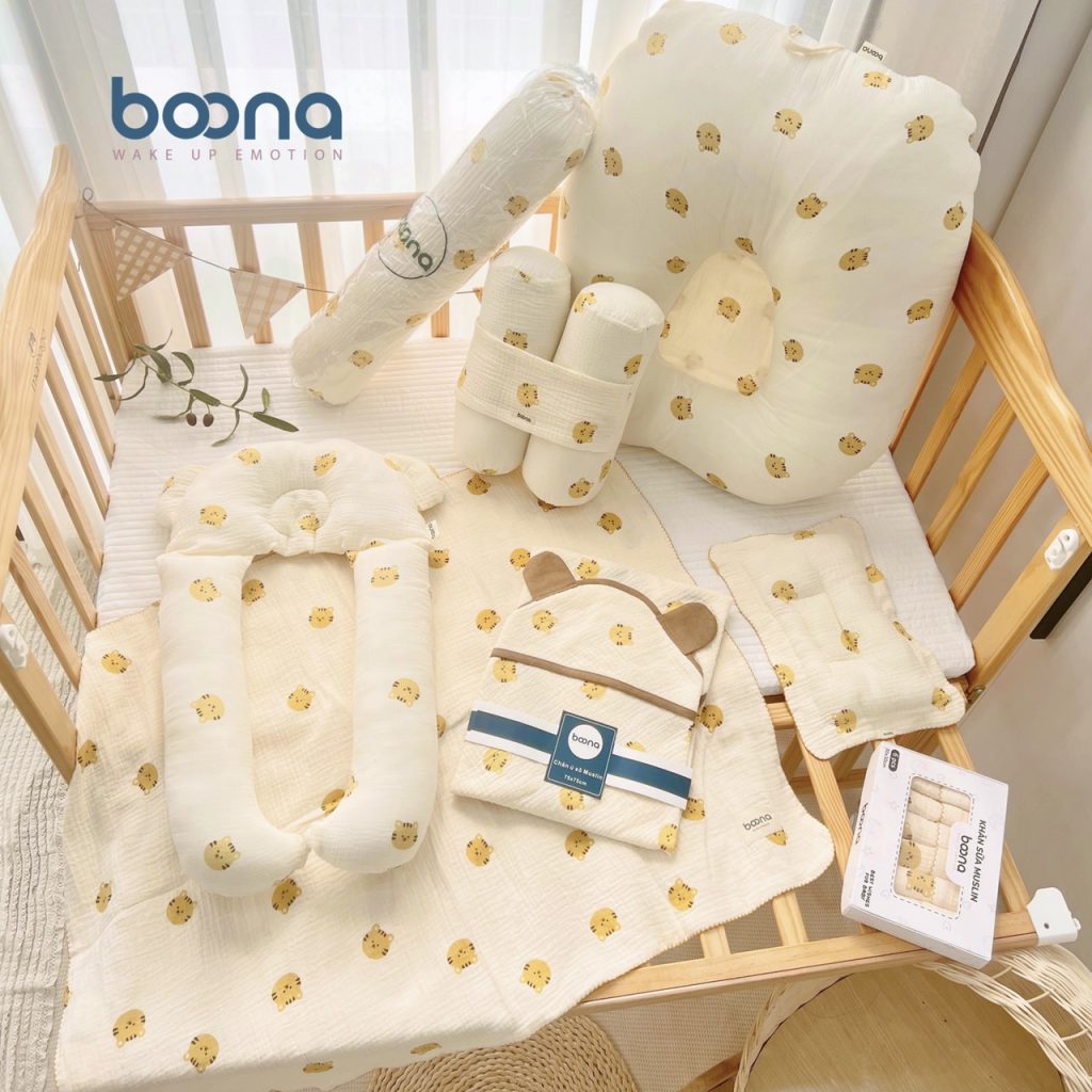 Set quà tặng bộ 8 món phụ kiện sơ sinh muslin Boona - Chuyên bán buôn sỉ đồ sơ sinh (Kho sỉ đồ ...